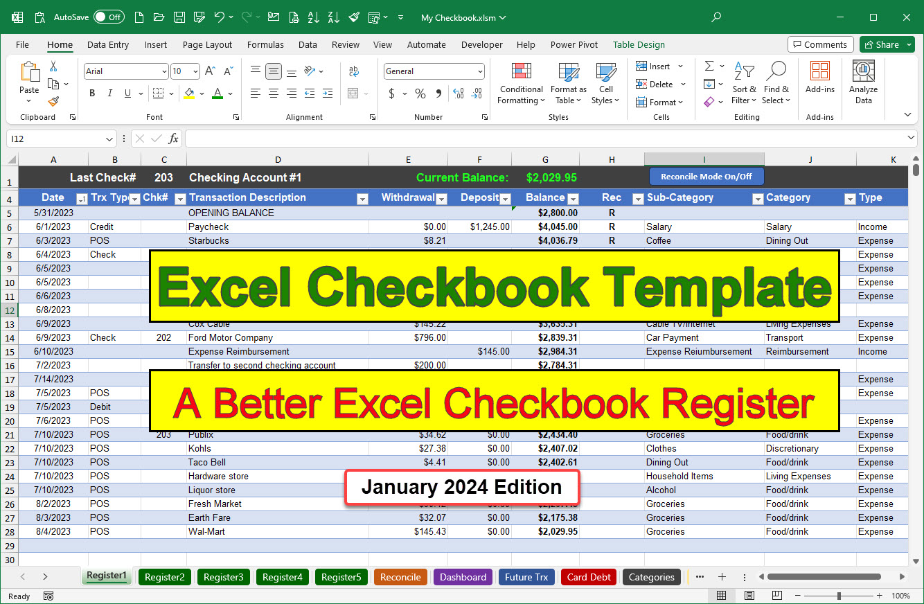 A Better Excel Checkbook-2024 – Life After 40